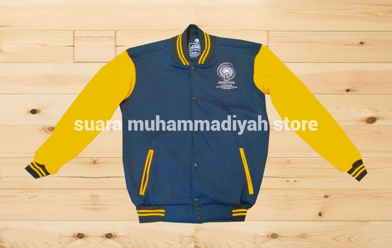 Jaket Varsity Muktamar Muhammadiyah 48 Navy-kuning - Suara Muhammadiyah